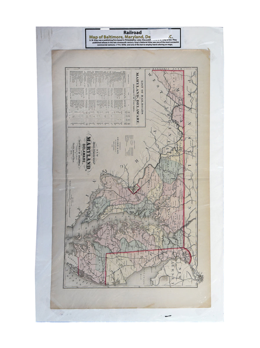 "Antique 1870s G.W. Gray & Son Railroad Map of Maryland & Delaware (32 ...