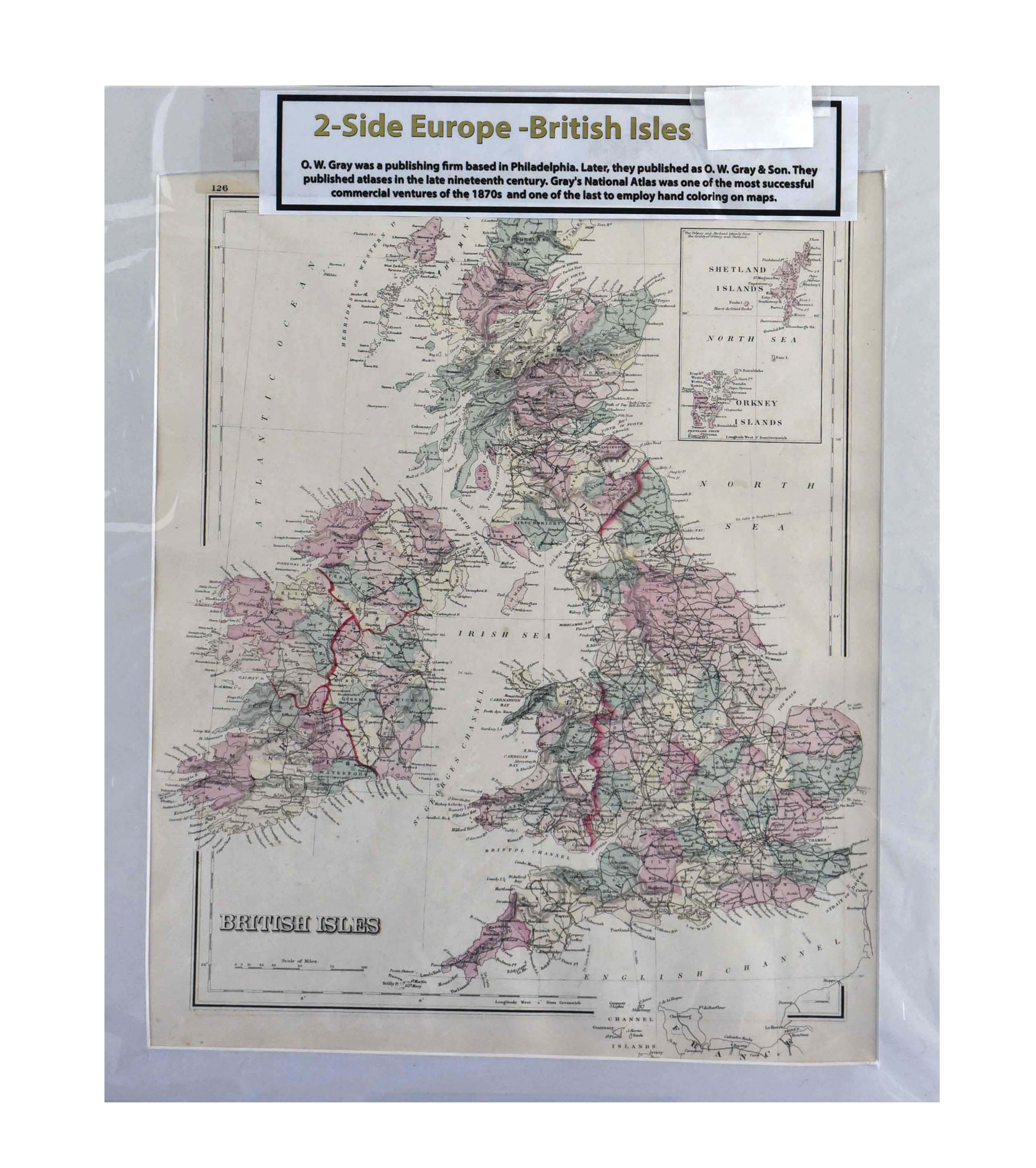 Antique O.W. Gray's 1870s British Isles & Europe (Two-Sided Map, 16" x ...