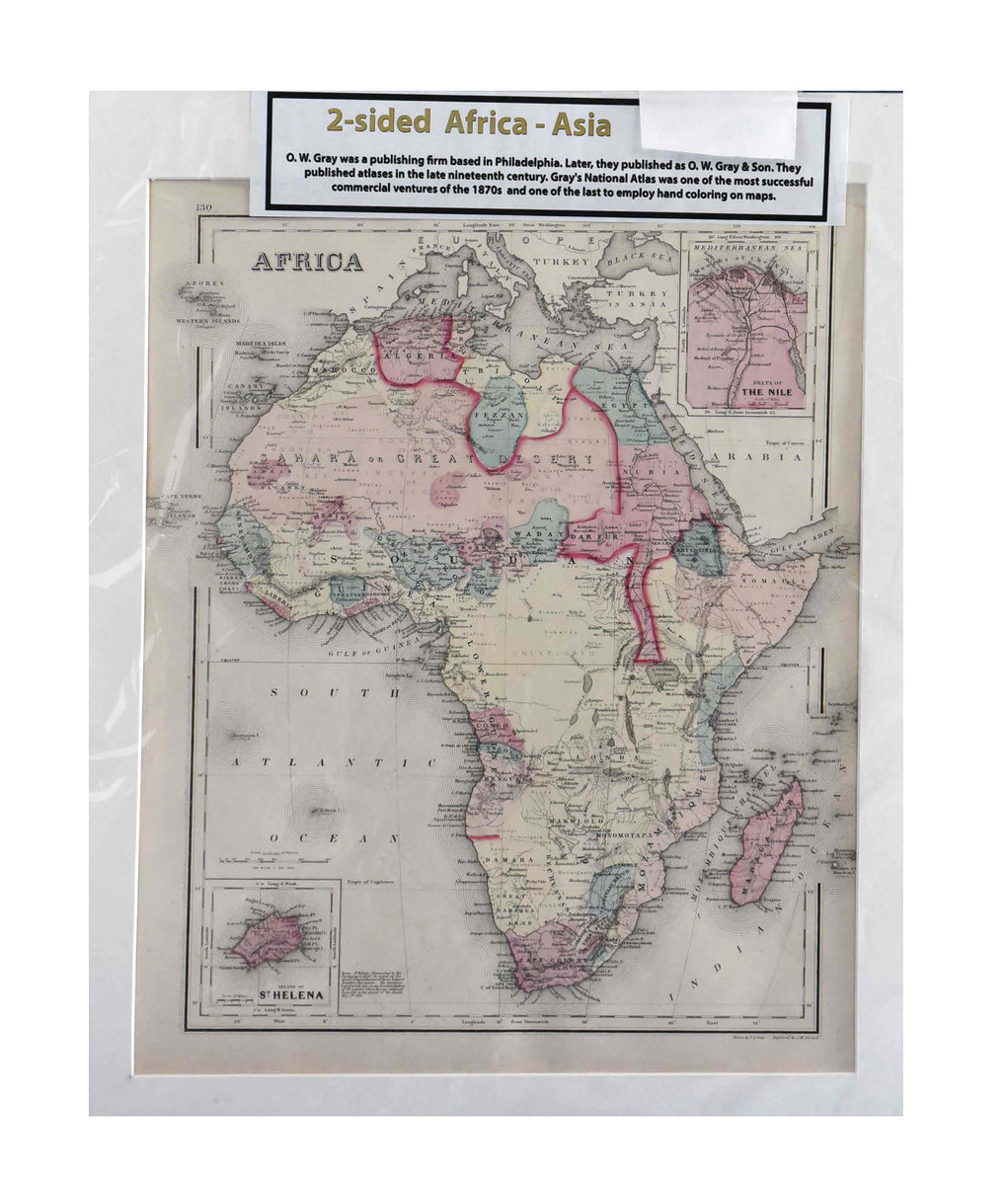 Historic Antique 2-Sided Map: Africa & Asia by O.W. Gray & Son (c. 187 ...